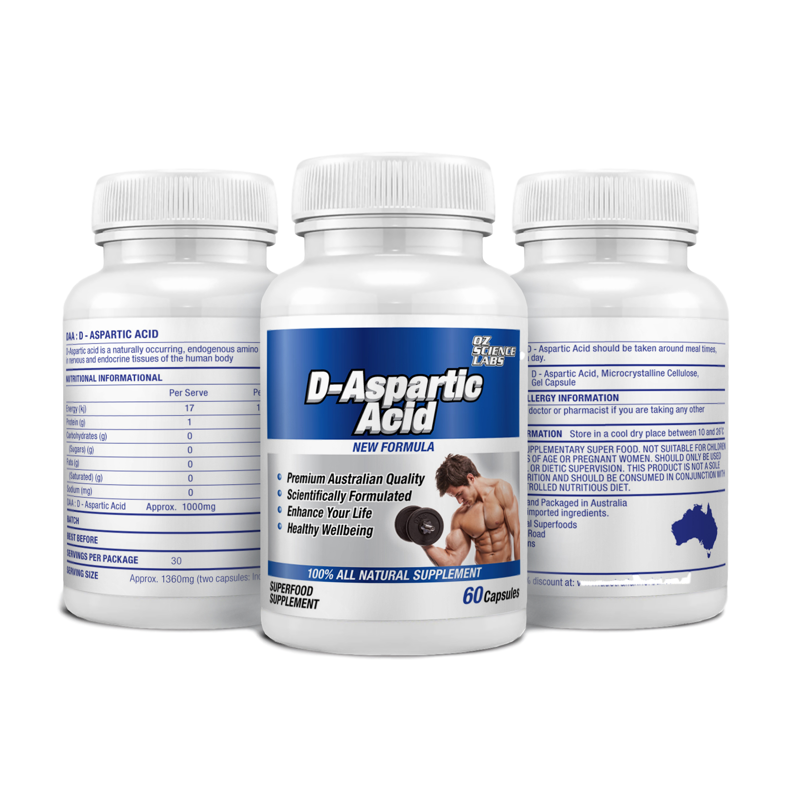 DAA - D Aspartic Acid - PCT - Muscle - 60 Capsules - Buy 2 - Get 1 FREE ...